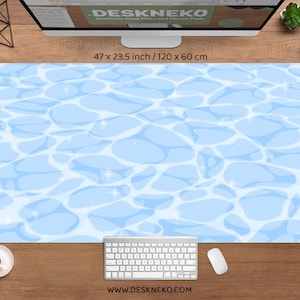 Kawaii Blue Desk Mat Anime Ocean, Aesthetic Mousepad Cute, Kawai White ...