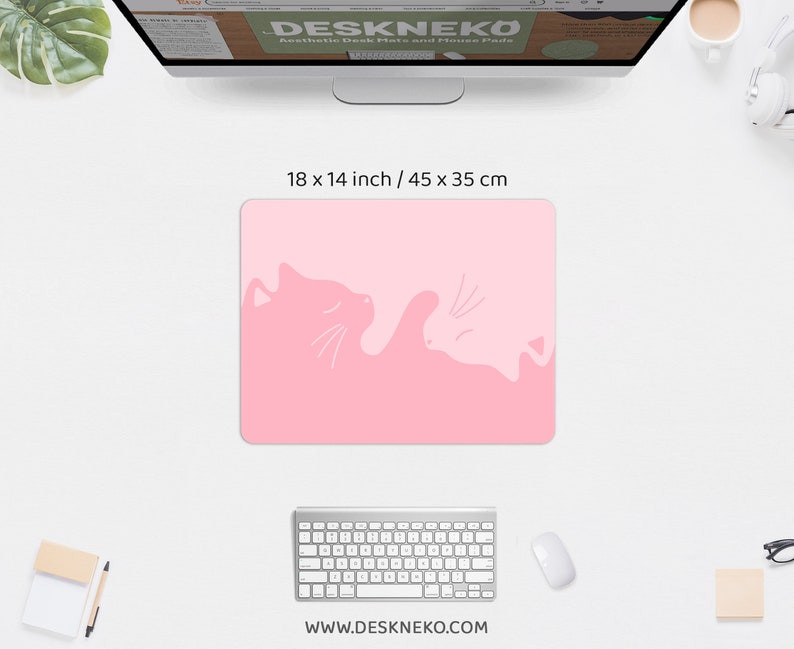 Kawaii Desk Mat Pink, Cute Cats Mousepad, Pastel Pink Aesthetic Kawai ...