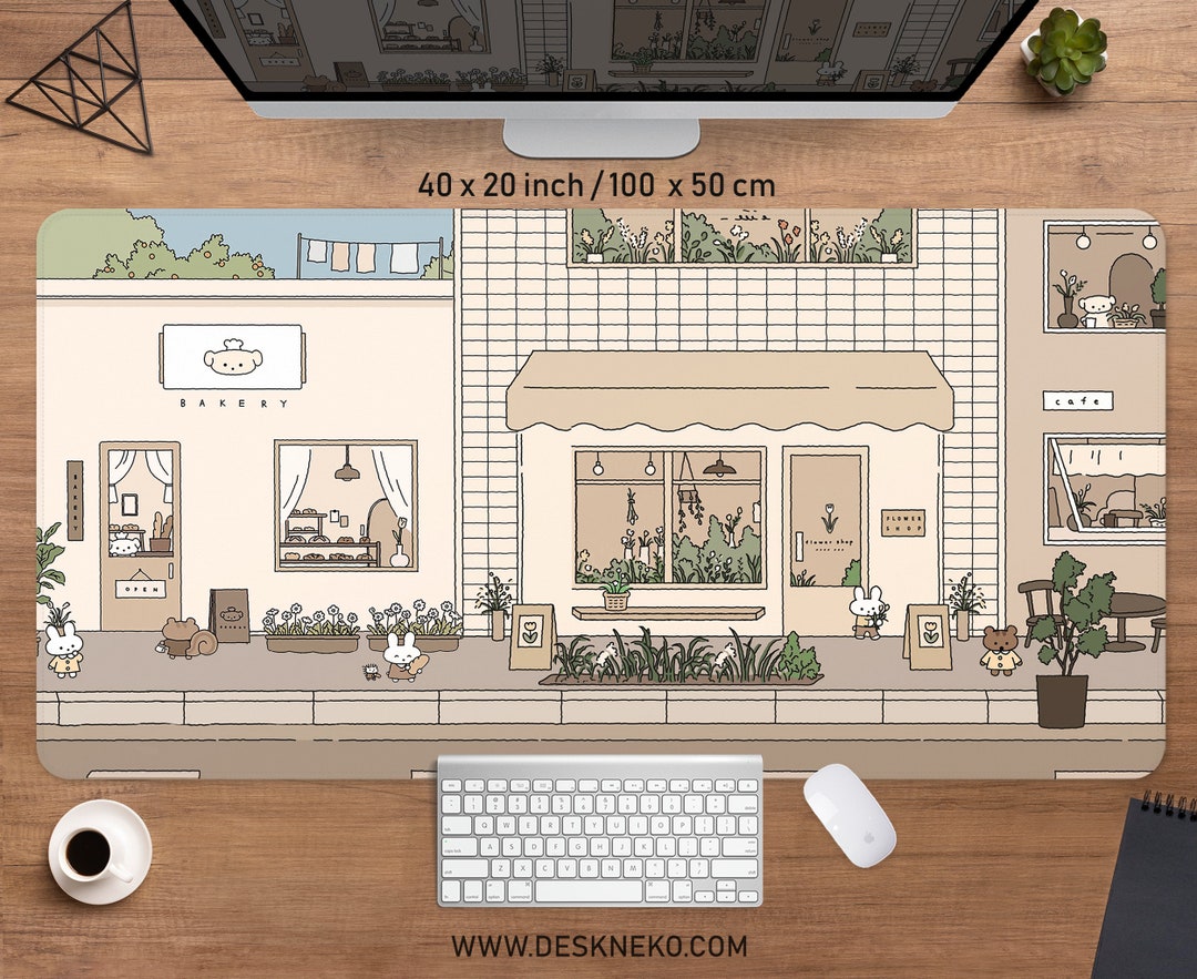 Kawaii Desk Mat Bunny Cafe, Beige Mousepad Cute, Large XXL Gaming ...