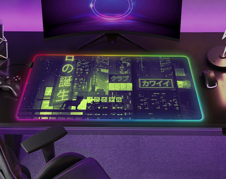 Vaporwave Desk Mat RGB Gaming Mousepad Deskmat Neon Green - Etsy