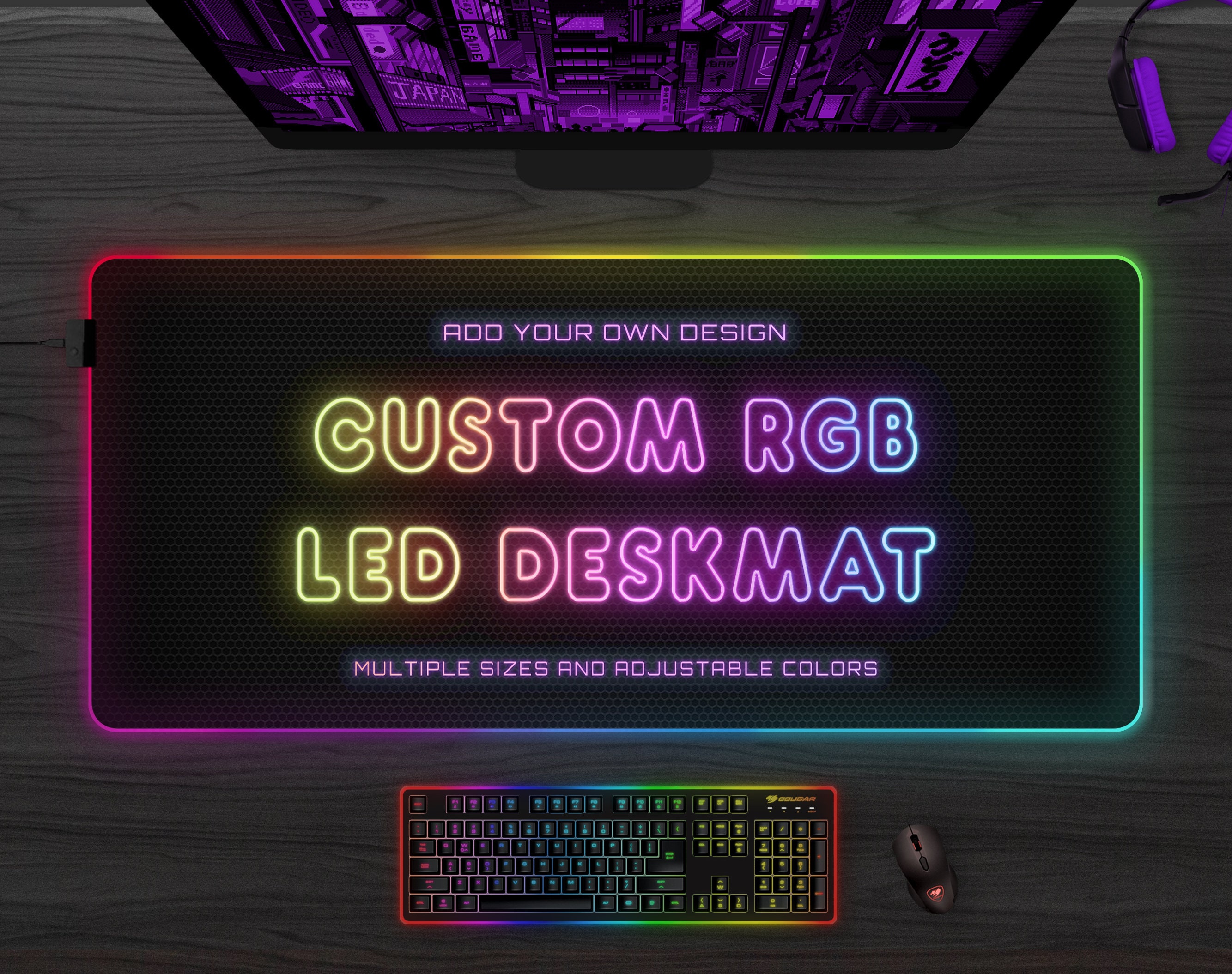 Custom LED Desk Mat XL RGB Gaming Mousepad With Adjustable - Etsy