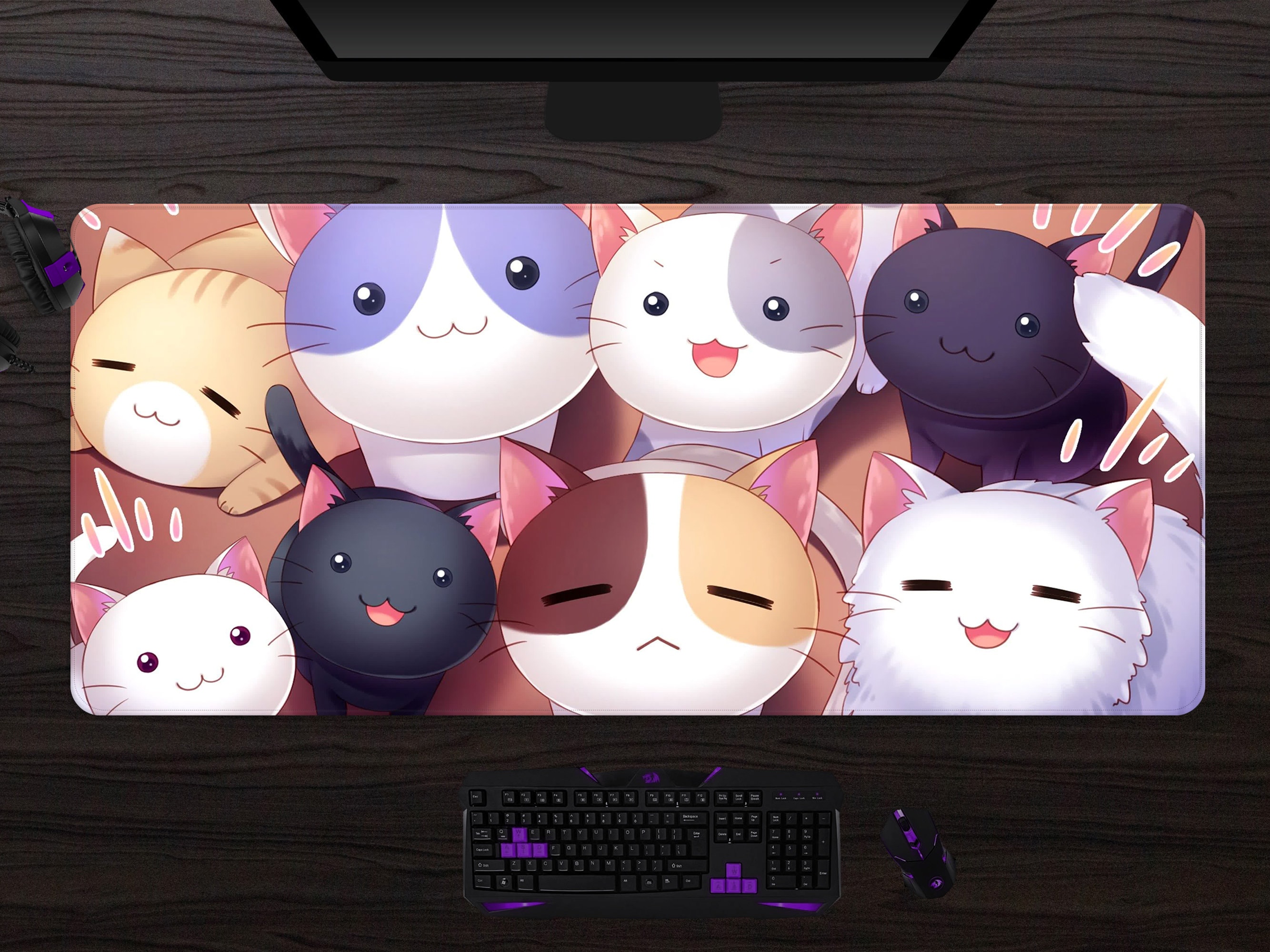Kawaii Desk Mat Cute Cats XL Mouse Pad Cute Gaming Keyboard - Etsy