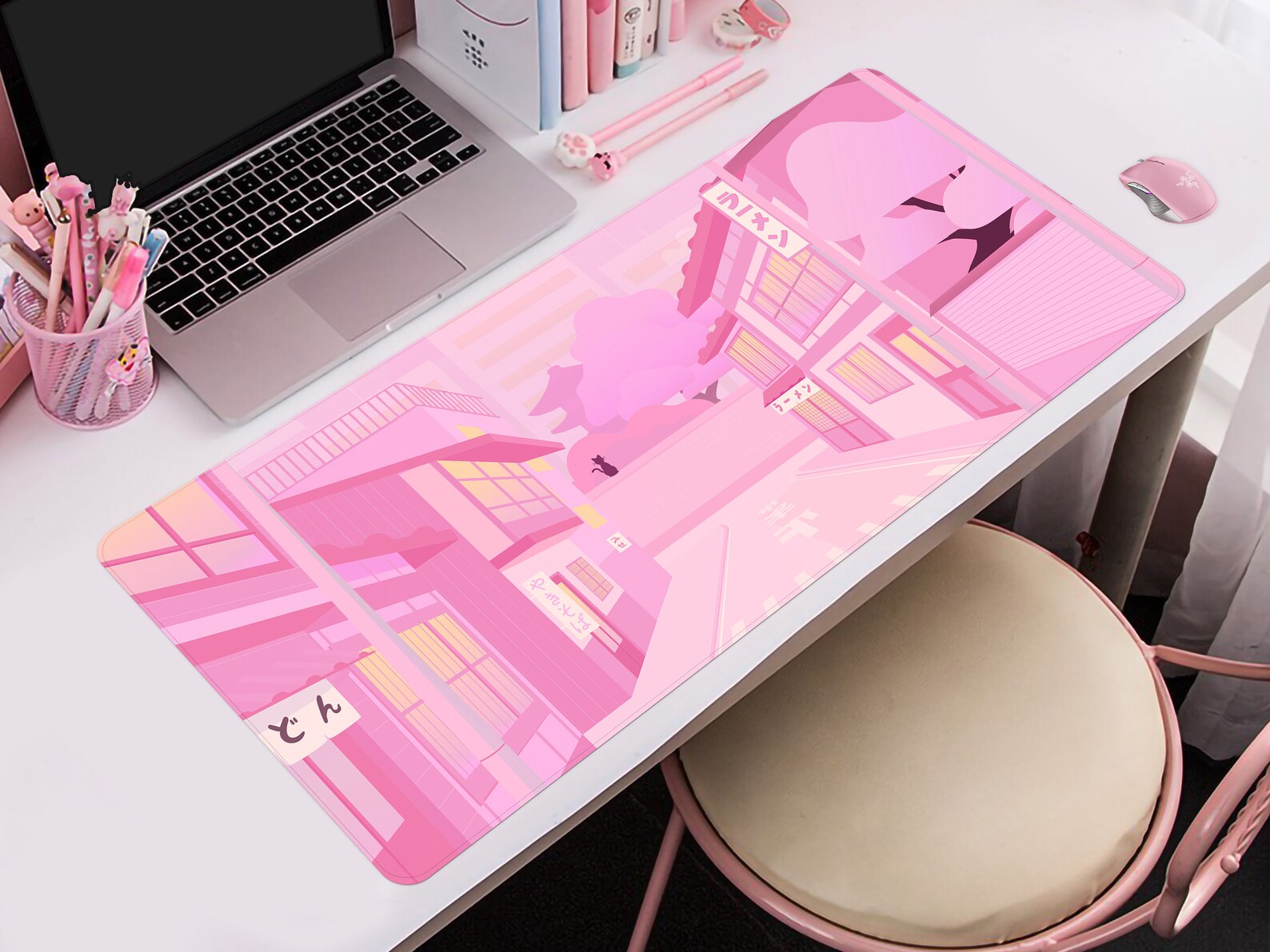 Purple Anime Desk Mat Cute, Pastel Mousepad Kawaii, Lilac Purple and ...