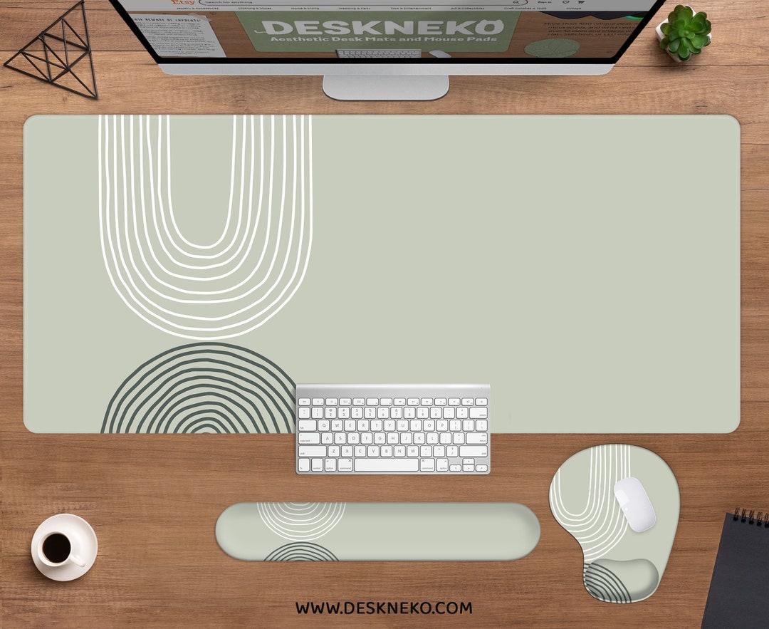 Abstract Desk Mat Sage Green Mint, Minimalist Mouse Pad Large, Boho ...