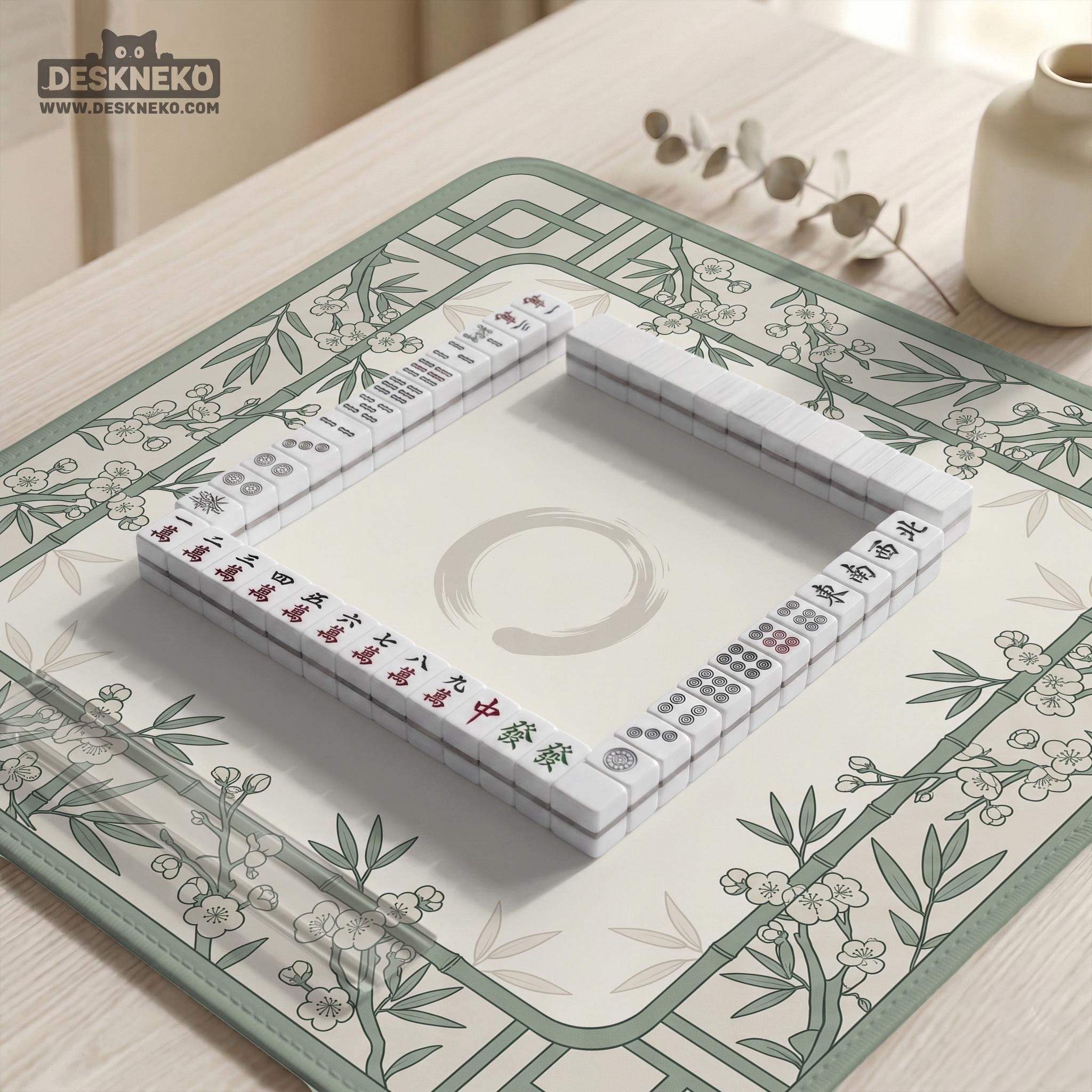 Mahjong Mat, Sage Green Bamboo Floral Table Game Mat, American Chinese ...