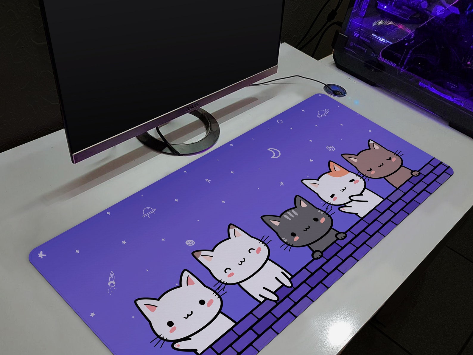 Cute Cats Desk Mat Kawaii Mousepad Xl Purple Gaming Deskmat - Etsy