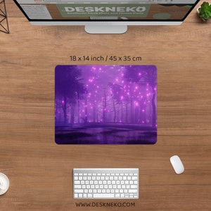 Purple Forest Desk Mat, Glowing Firefly Mouse Pad, Magical Witchy Fairy ...