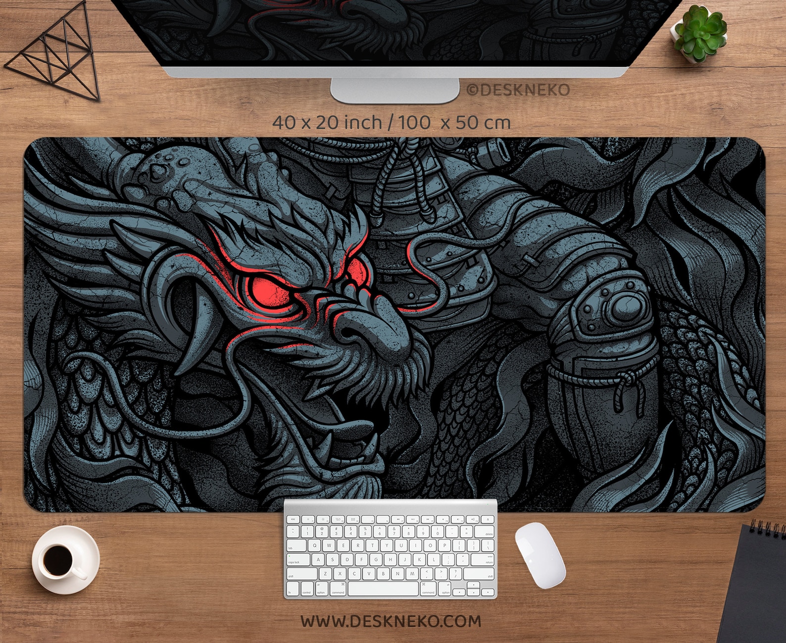 Samurai Desk Mat Black and Red, Gaming Mousepad Oni Japanese Warrior ...
