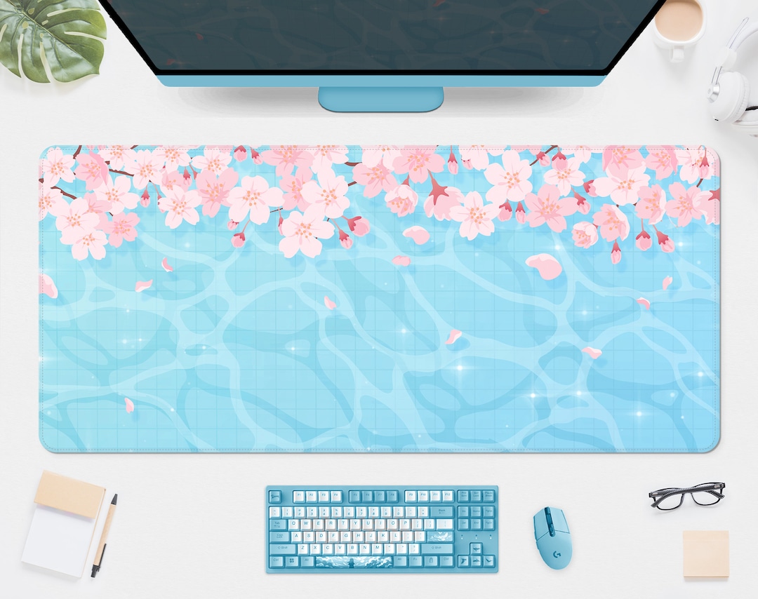 Blue Pink Desk Mat Kawaii Anime Mousepad Cute, Aesthetics Mousepad ...