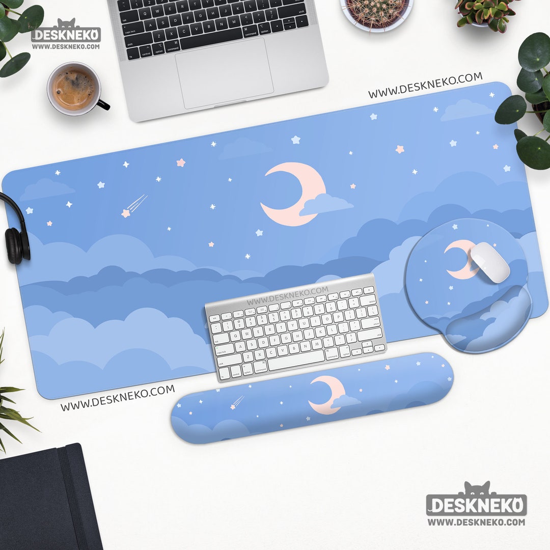 Sky Blue Desk Mat, Cute Clouds Mouse Pad, Large Mousepad Moon Xxl, Rgb ...