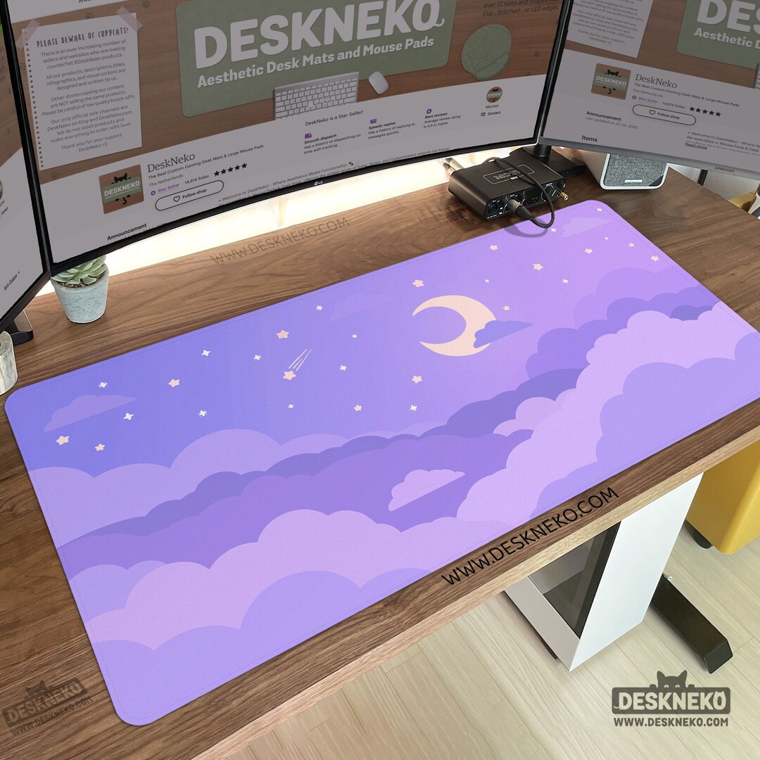 Kawaii Purple Desk Mat Xl, Cute Mouse Pad Xxl, Large Mousepad Clouds ...