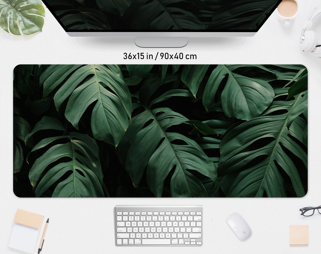 Monstera Plants Desk Mat Mousepad Green Tropical Leaves, Botanical ...