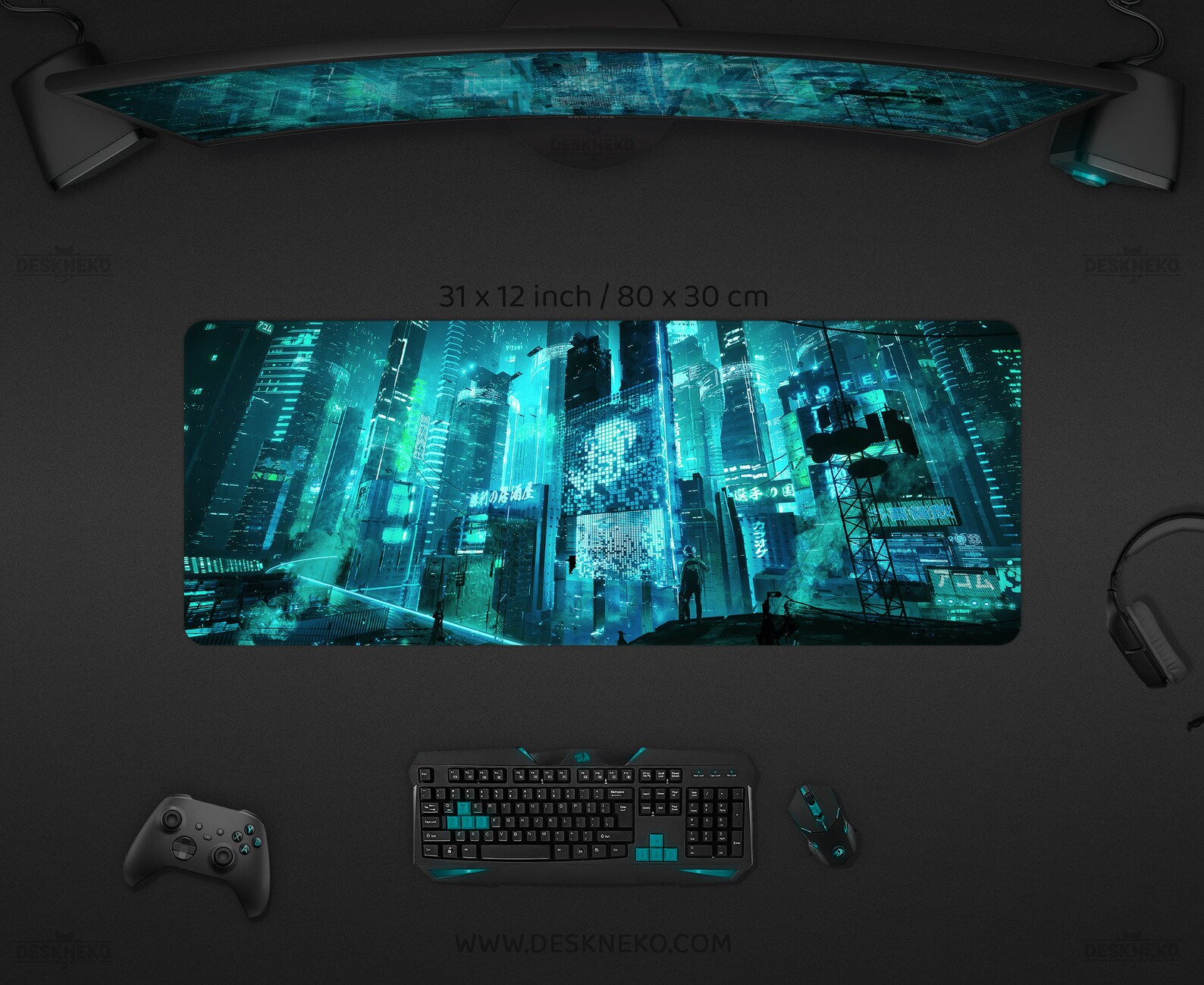 Cyan Gaming Desk Mat, Cyberpunk Mouse Pad Large, XXL Rgb Led Keyboard ...