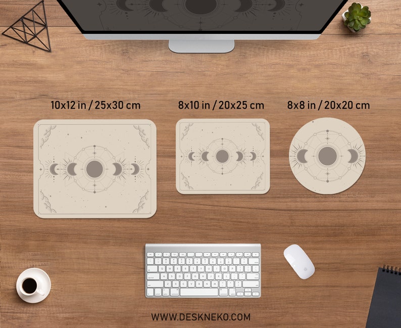 Beige Desk Mat Moon Phases, Light Brown Mousepad Boho, Plain Sage Green ...