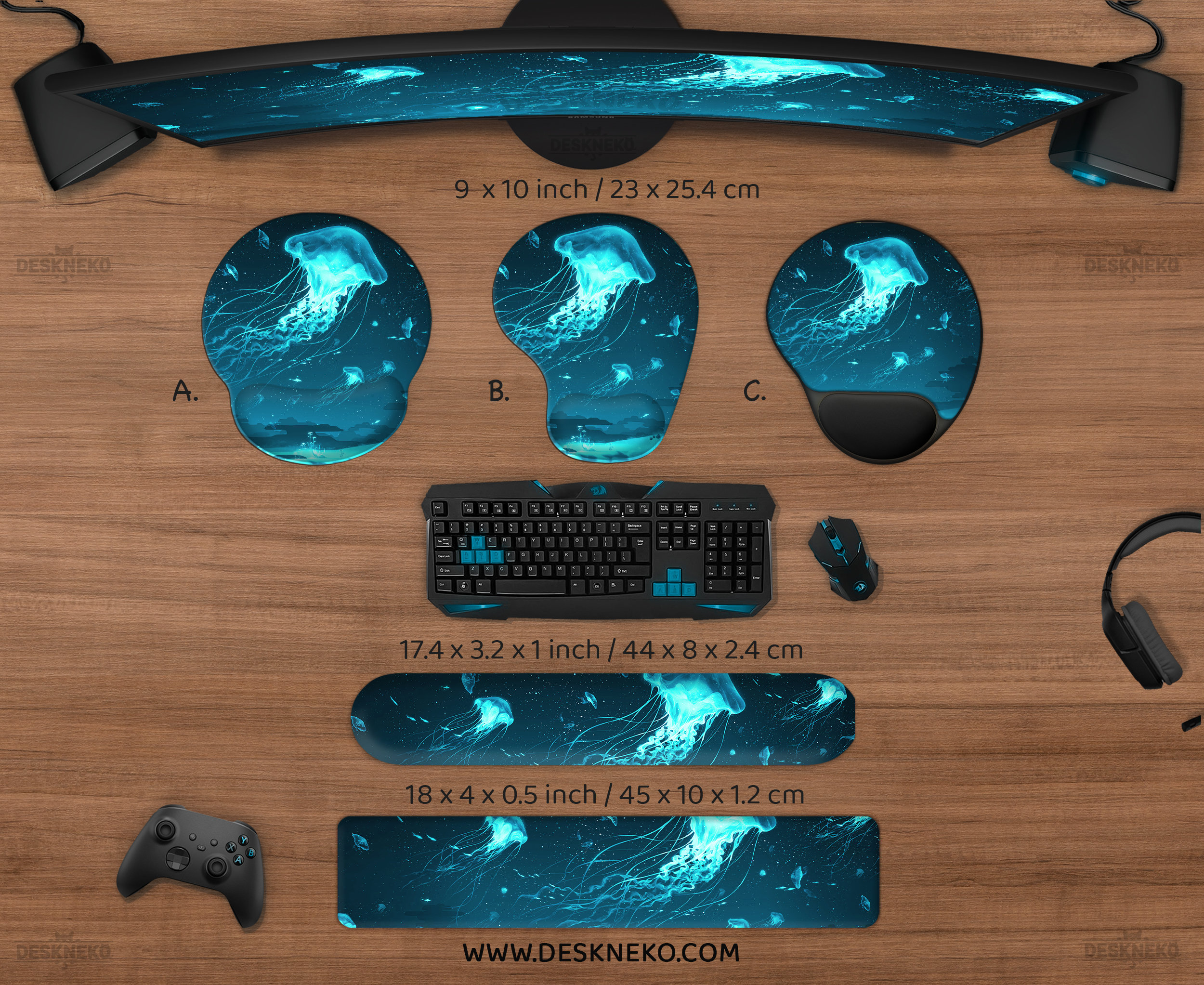 Anime Desk Mat Jellyfish, Aesthetic Mouse Pad Space Ocean, Cyan Teal ...
