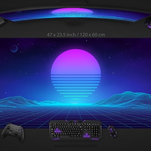 Vaporwave Mouse Pad Rgb Led, Gaming Desk Mat Large, Cyan Purple Blue ...