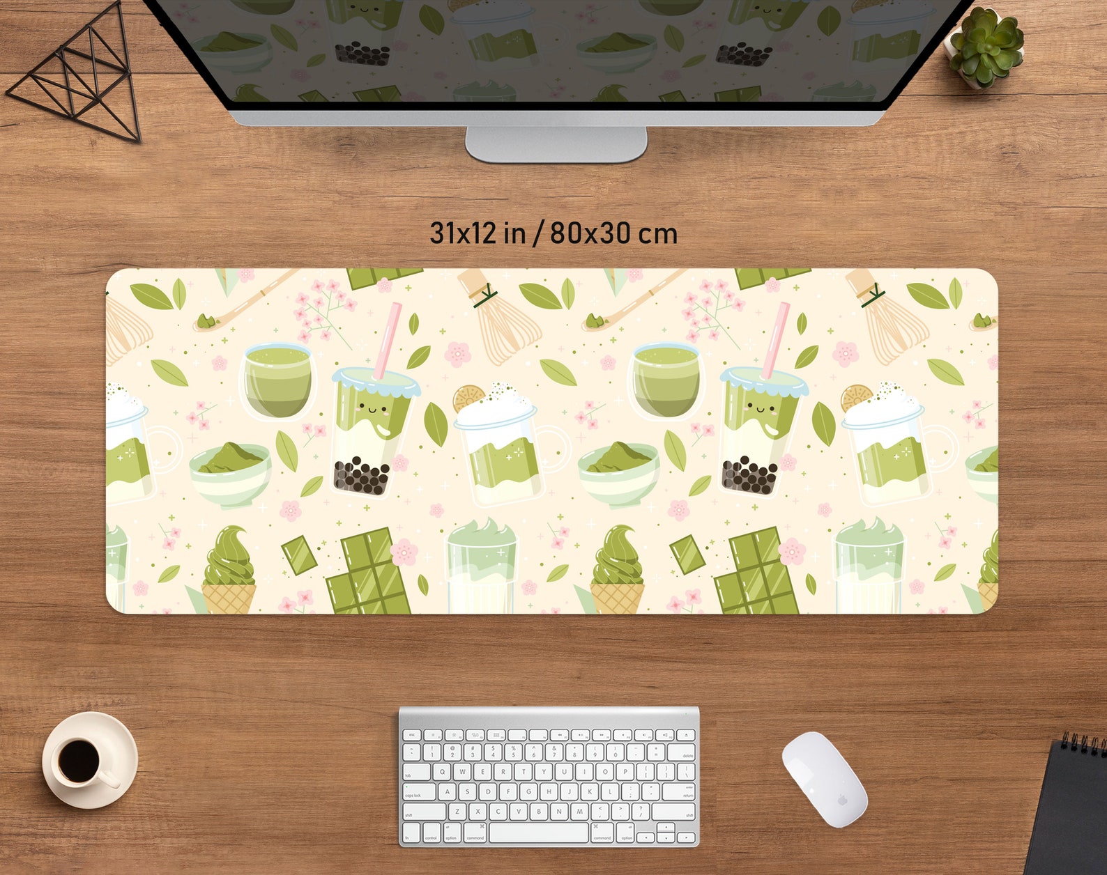 Matcha Desk Mat Kawaii Mousepad Boba Tea, Kawaii Cute Sage Green ...