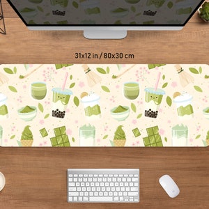 Matcha Desk Mat Kawaii Mousepad Boba Tea, Kawaii Cute Sage Green ...