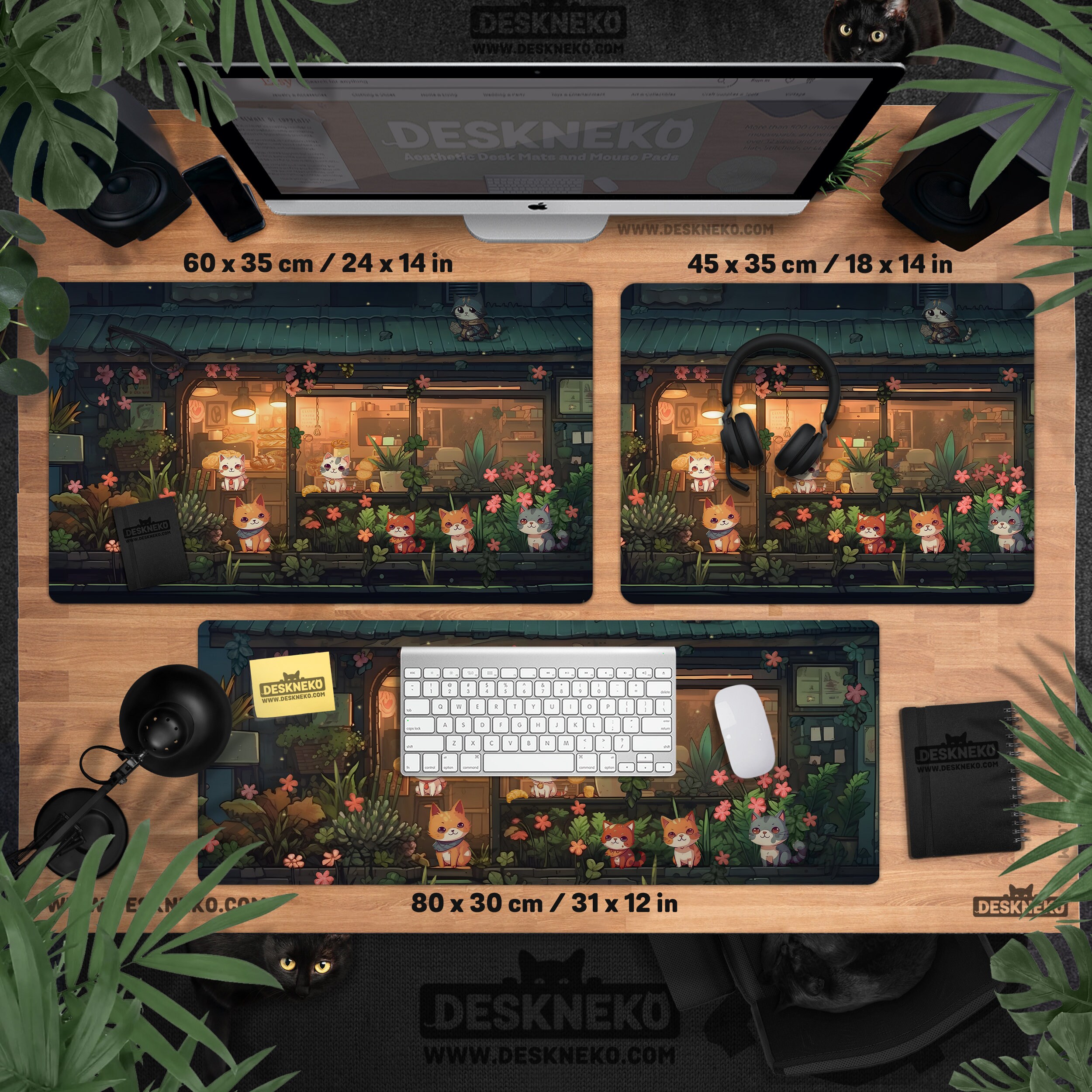 Cats Desk Mat Lofi, Aesthetic Mousepad Large, Cute Anime Cottagecore ...