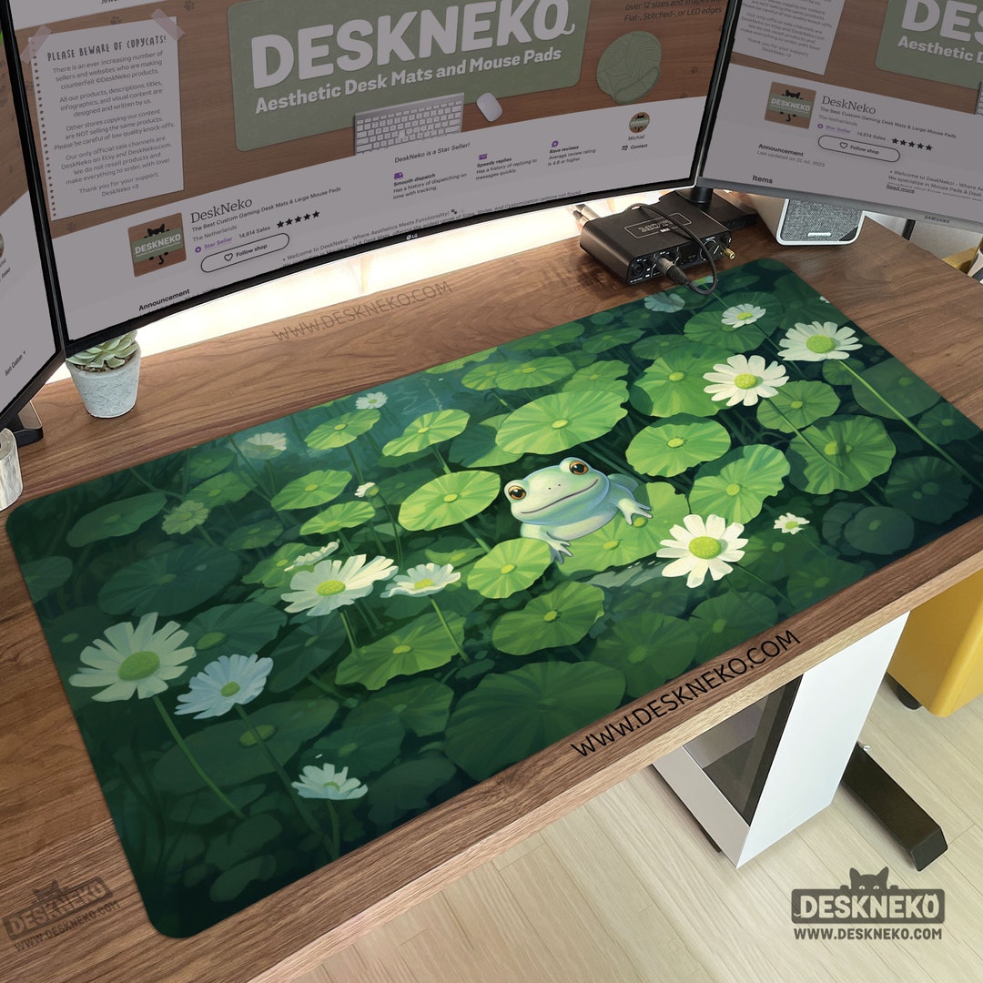 Anime Frog Desk Mat Cute, Large Mouse Pad Green, Kawaii Froggy Mousepad ...