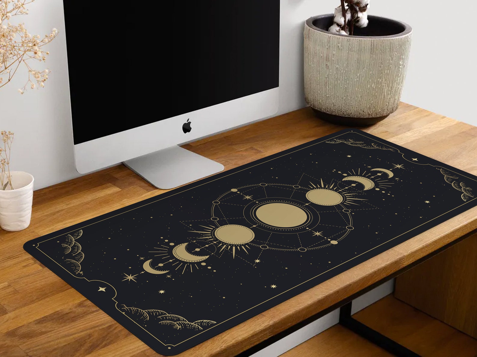 Moon Phases Mousepad Celestial Desk Mat Xl Gold Moon Cycle - Etsy