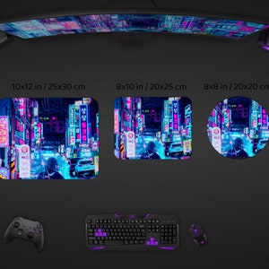 Neon Street Desk Mat, Cyan Gaming Mousepad, Japanese Vaporwave ...