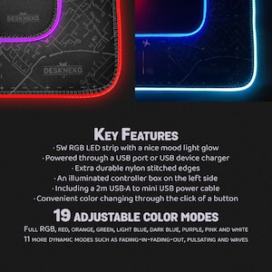 Gaming Mousepad Black and White, LED Mouse Pad Wave, Large Desk Mat ...