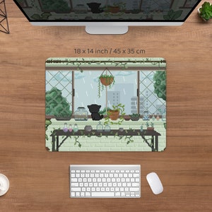 Cute Desk Mat Light Green, Kawaii Mousepad Plants, Pixel Art Witchy ...