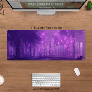 Purple Forest Desk Mat, Glowing Firefly Mouse Pad, Magical Witchy Fairy ...
