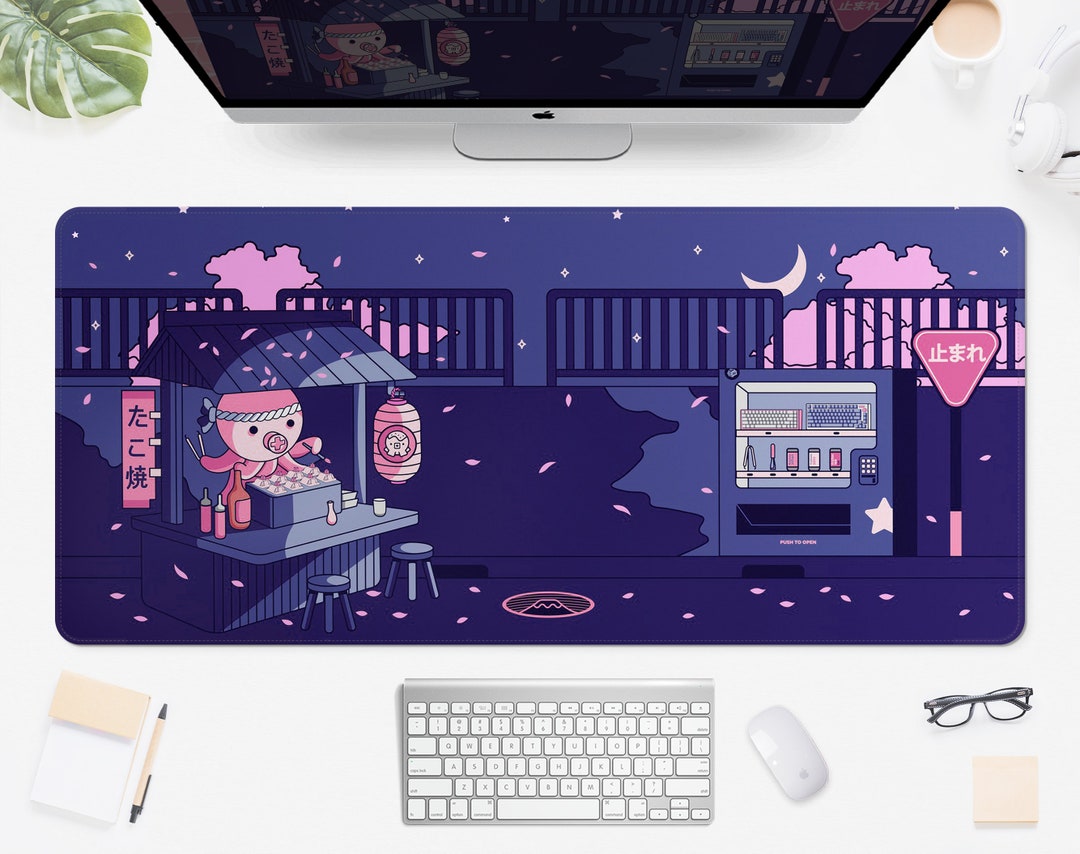 Kawaii Desk Mat Cute Mousepad for Gamers, Anime Market Octopus Tsukiji ...