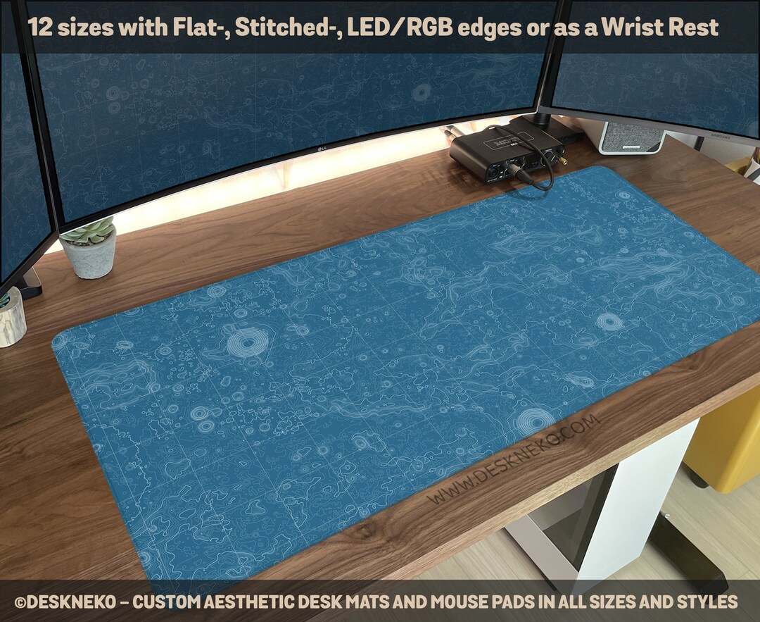 Topographic Desk Mat Blue, Large Mousepad Cartography Ocean Map, Xxl ...