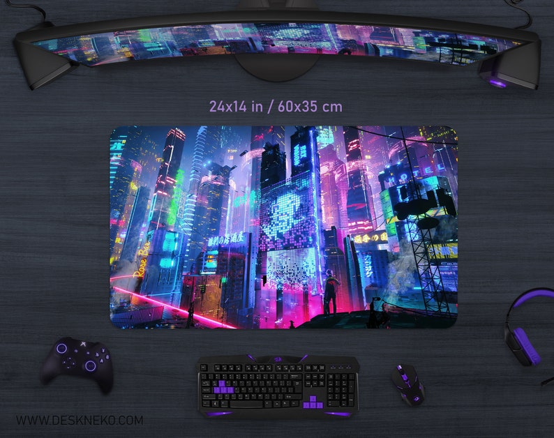 LED Desk Mat RGB Gaming Mousepad Cyberpunk City, Vaporwave Art Japan ...