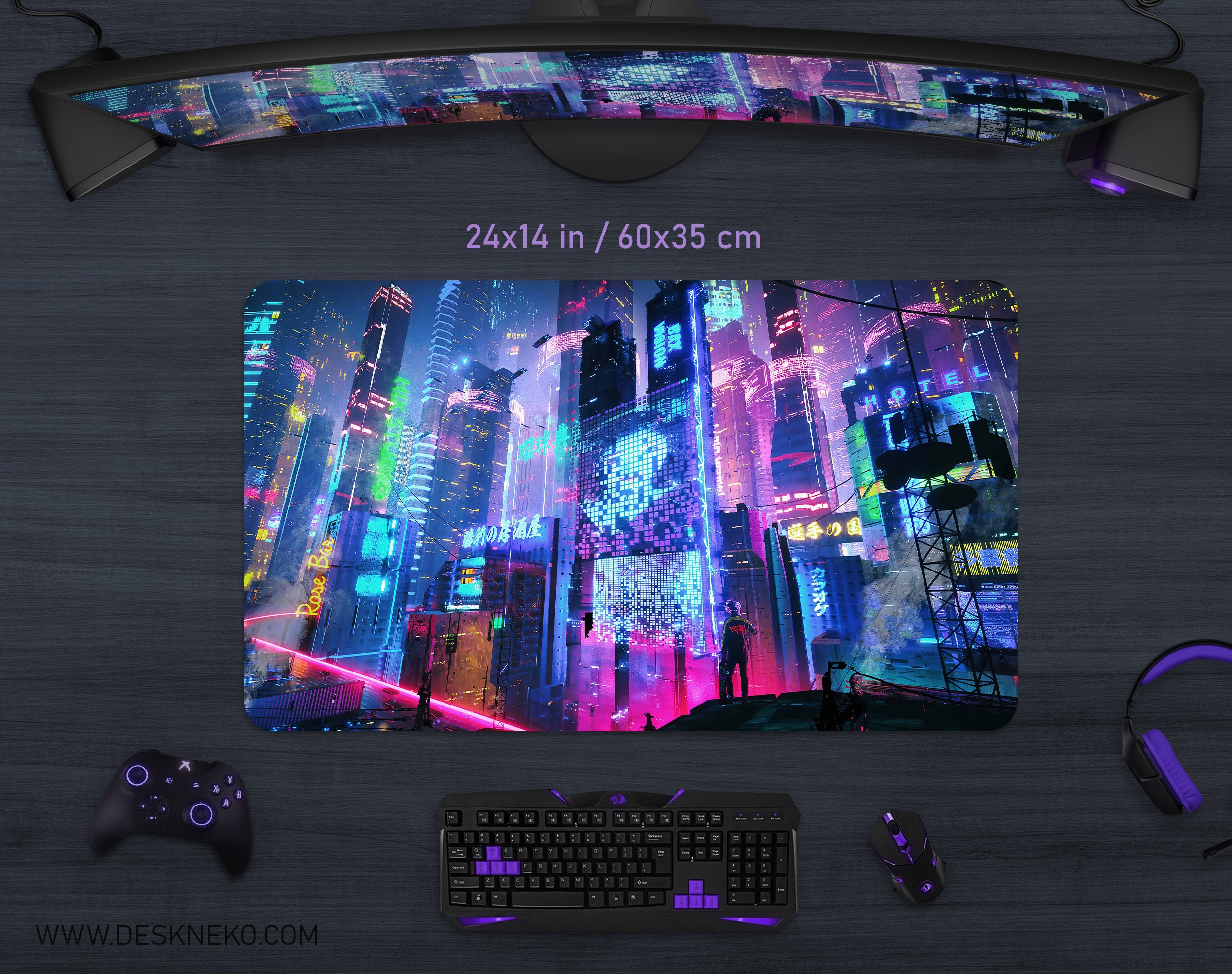LED Desk Mat RGB Gaming Mousepad Cyberpunk City, Vaporwave Art Japan ...