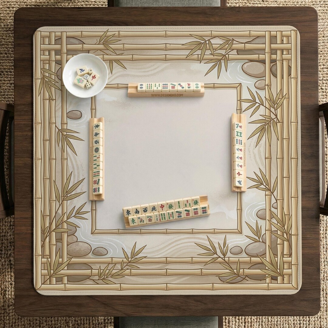 Mahjong Mat, Bamboo Zen Playing Mat, Beige Botanical Table Mat ...