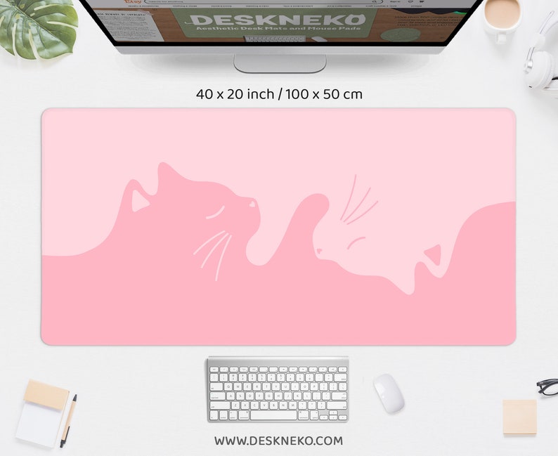 Kawaii Desk Mat Pink, Cute Cats Mousepad, Pastel Pink Aesthetic Kawai ...