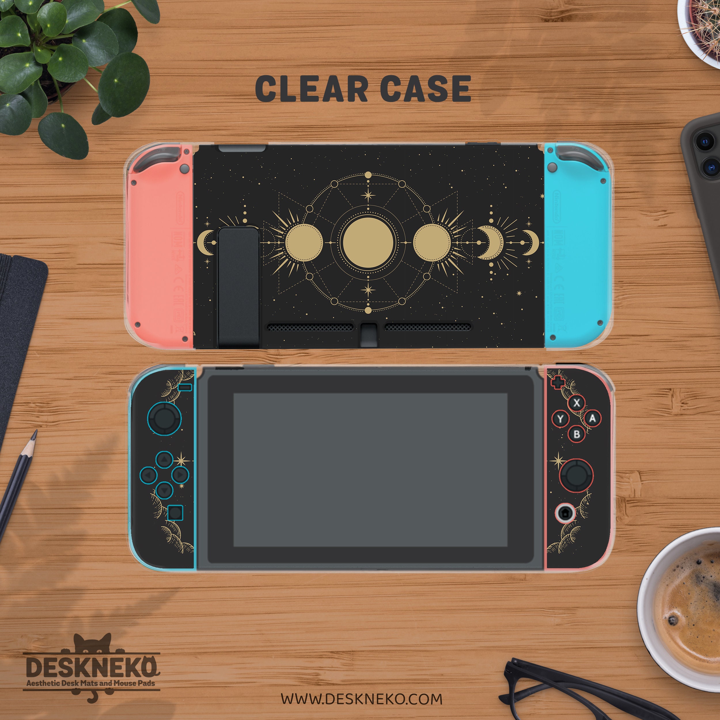 Case for Nintendo Switch Lite & Oled, Black Gold Celestial Moon Phases ...