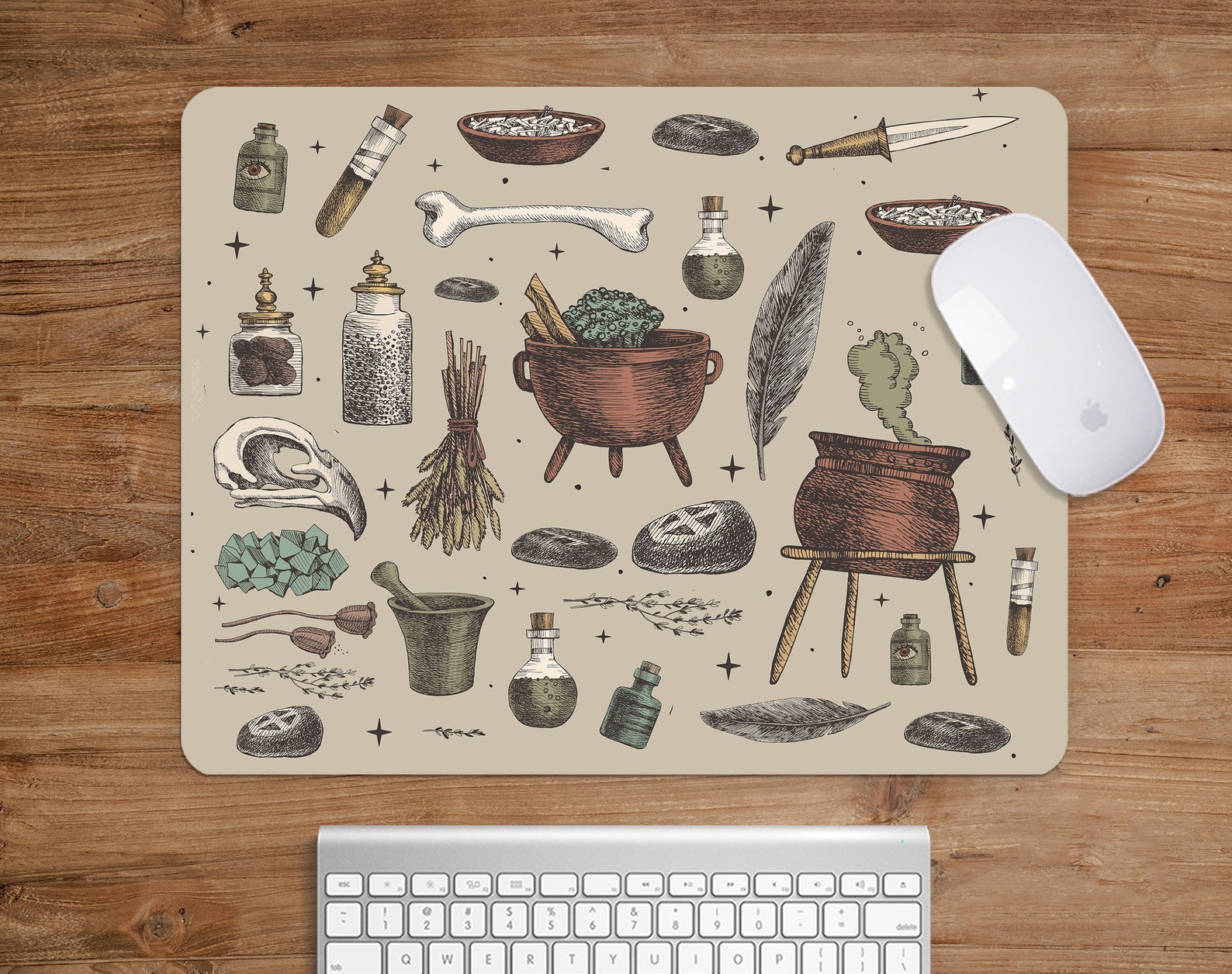 Witchy Desk Mat Xxl, Wicca Mousepad Herbology, Cute Witch Aesthetics ...