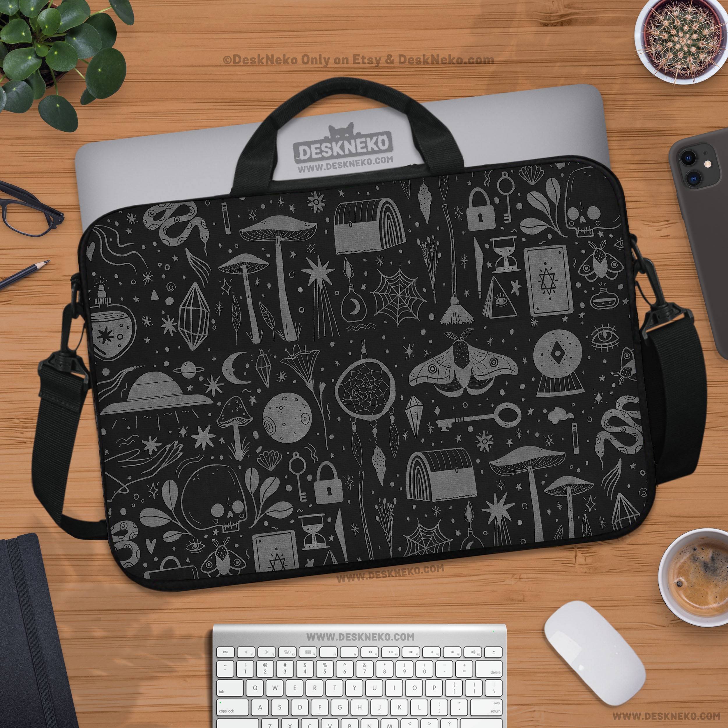 Black Witchy Laptop Sleeve, Cute Goth Laptop Bag, Halloween skull cover ...