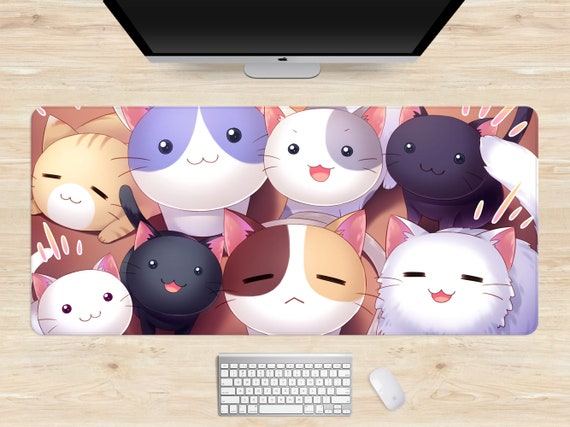 Kawaii Desk Mat Cute Cats XL Mouse Pad Cute Gaming Keyboard | Etsy