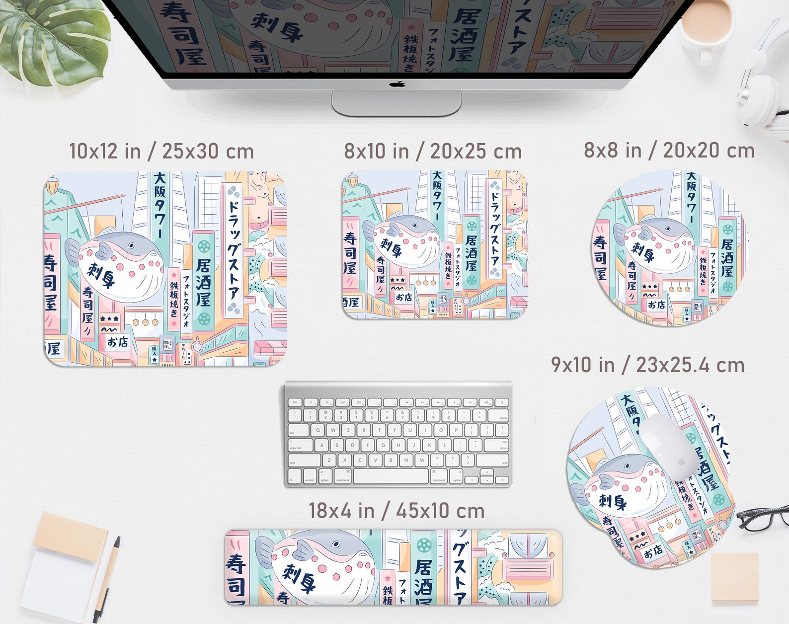 Cute Japanese Street Desk Mat Xl, Pastel Tokyo Street Mousepad Kawaii ...