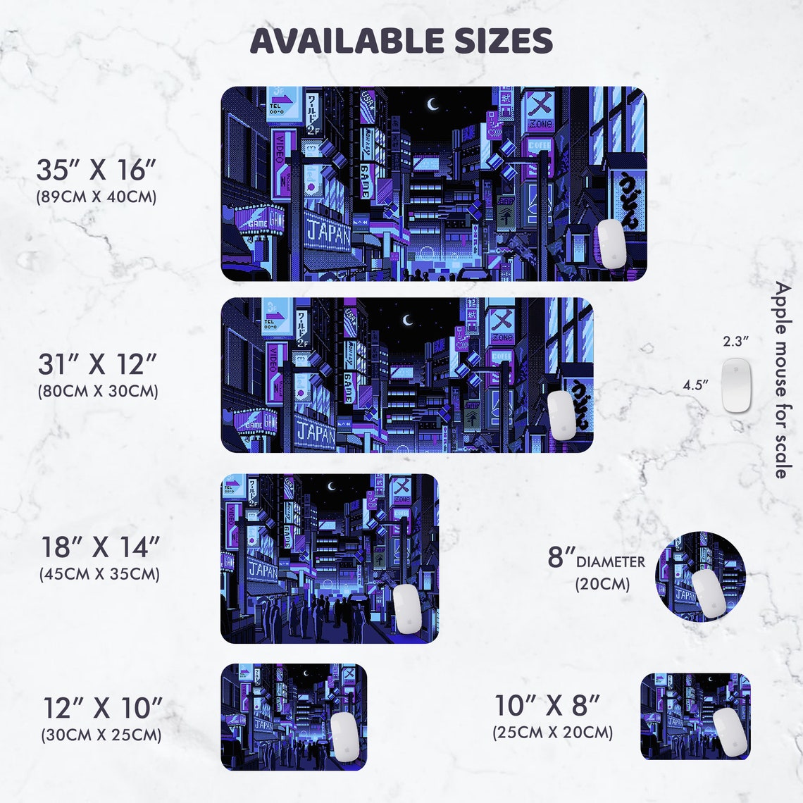Cyan Vaporwave Mousepad, Neon Tokyo Street Desk Mat, 8bit Pixel Art ...