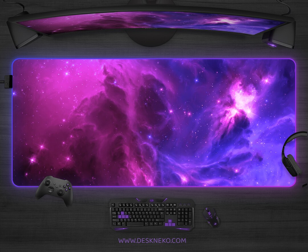 Gaming Desk Mat Space Galaxy, Nebula Mousepad RGB LED Large, Purple ...