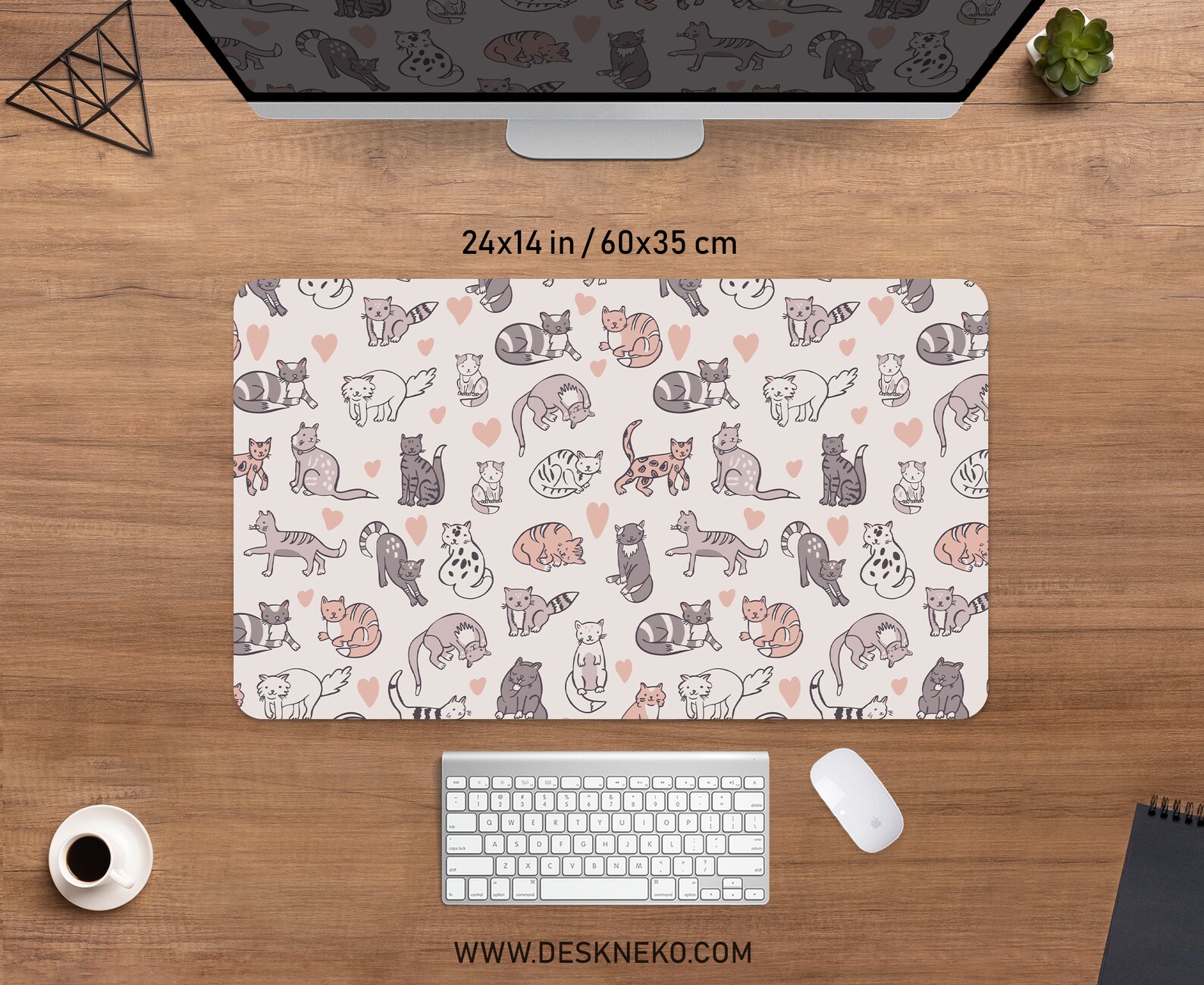 Cute Cats Desk Mat Minimal Mousepad, Beige White Mouse Pad, XXL Gaming ...