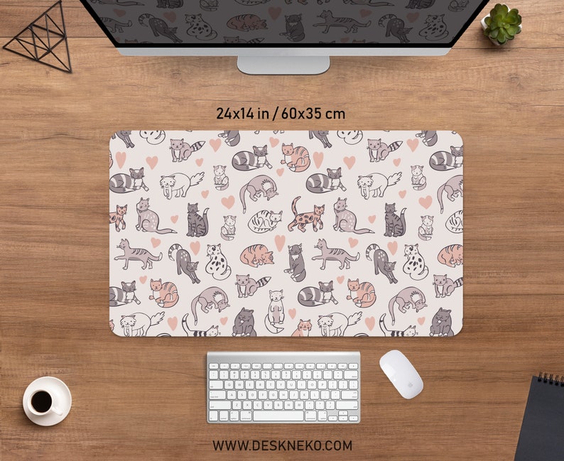 Cute Cats Desk Mat Minimal Mousepad Beige White Mouse Pad - Etsy