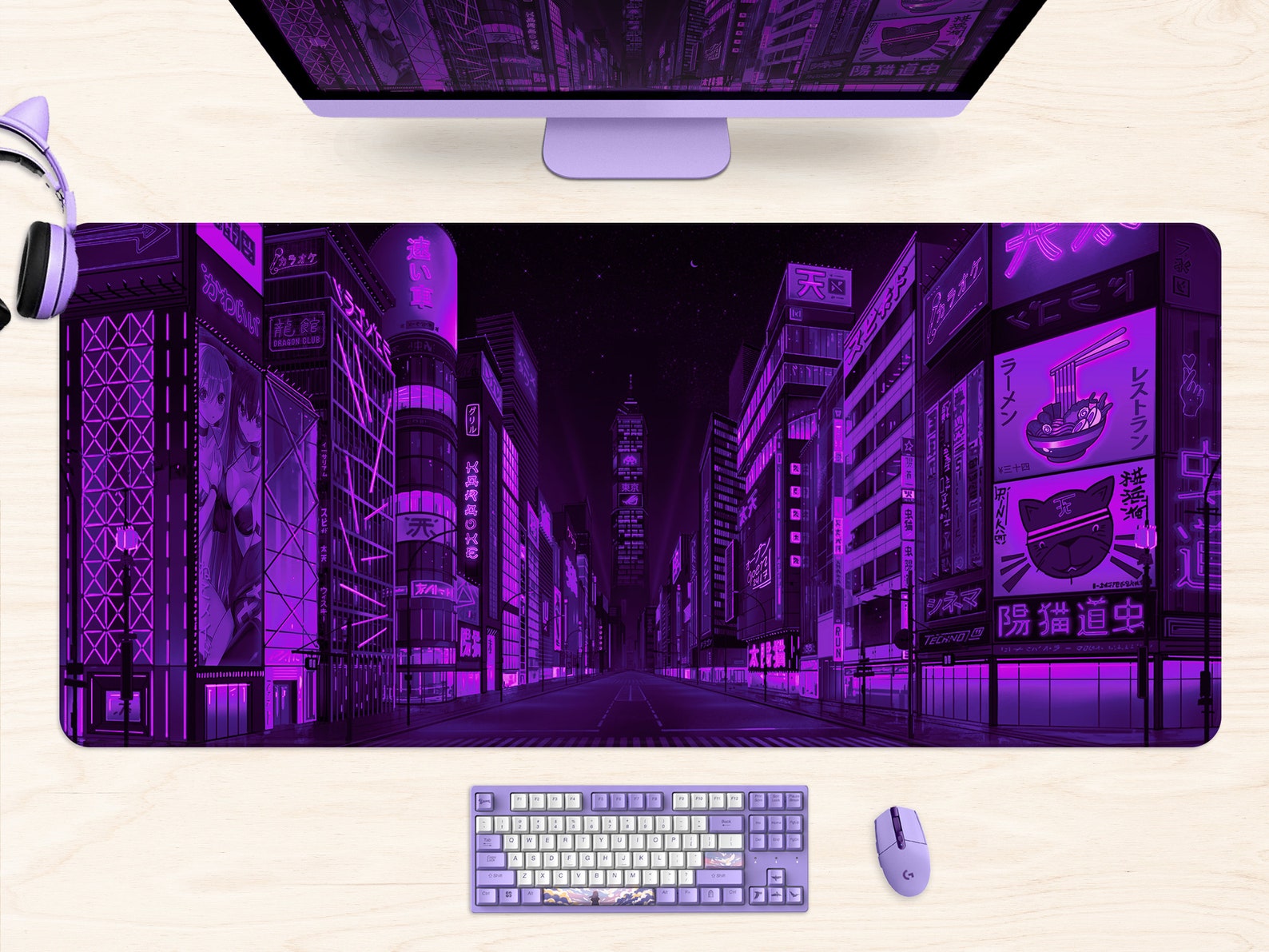 Neon Tokyo Street Desk Mat Xl, Gaming Mouse Pad Japanese, Extra Large ...