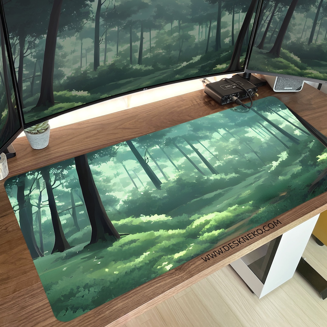 Forest Desk Mat Green, Anime Deskmat Nature, Aesthetic Mousepad Cute ...