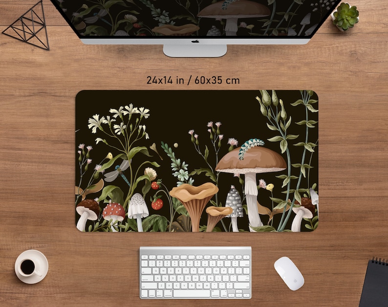 Mushroom Desk Mat Cottagecore Mousepad, Forest Forager Dried Flowers ...