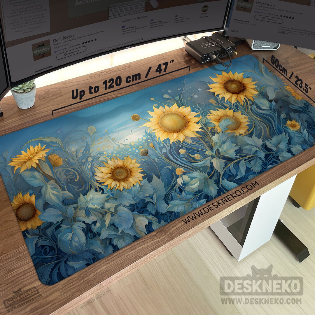 Sunflower Desk Mat Mouse Pad, Sun Flower Mousepad, Van Gogh Painting ...