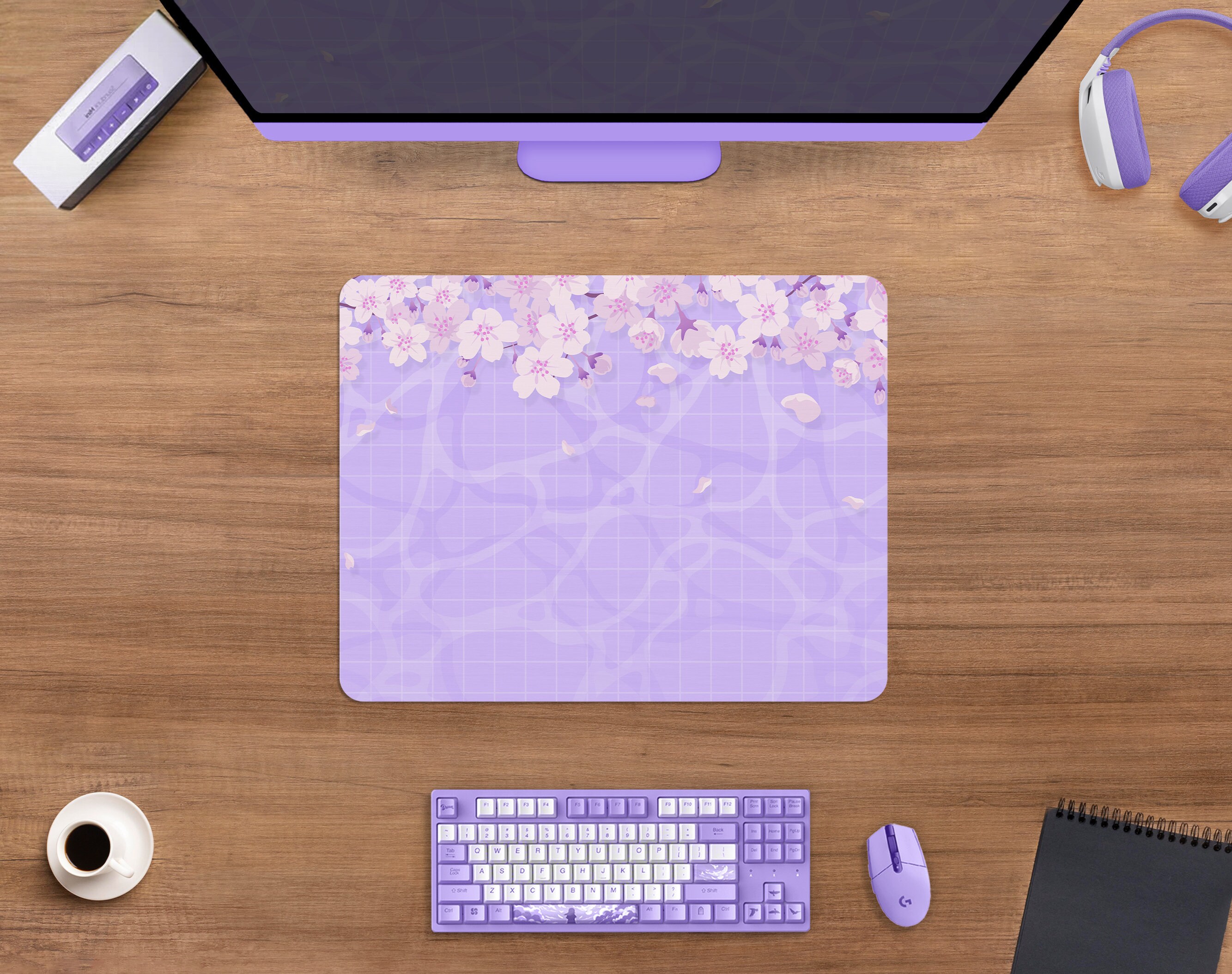 Pastel Purple Desk Mat Cute Mousepad Kawaii Cherry Blossom - Etsy
