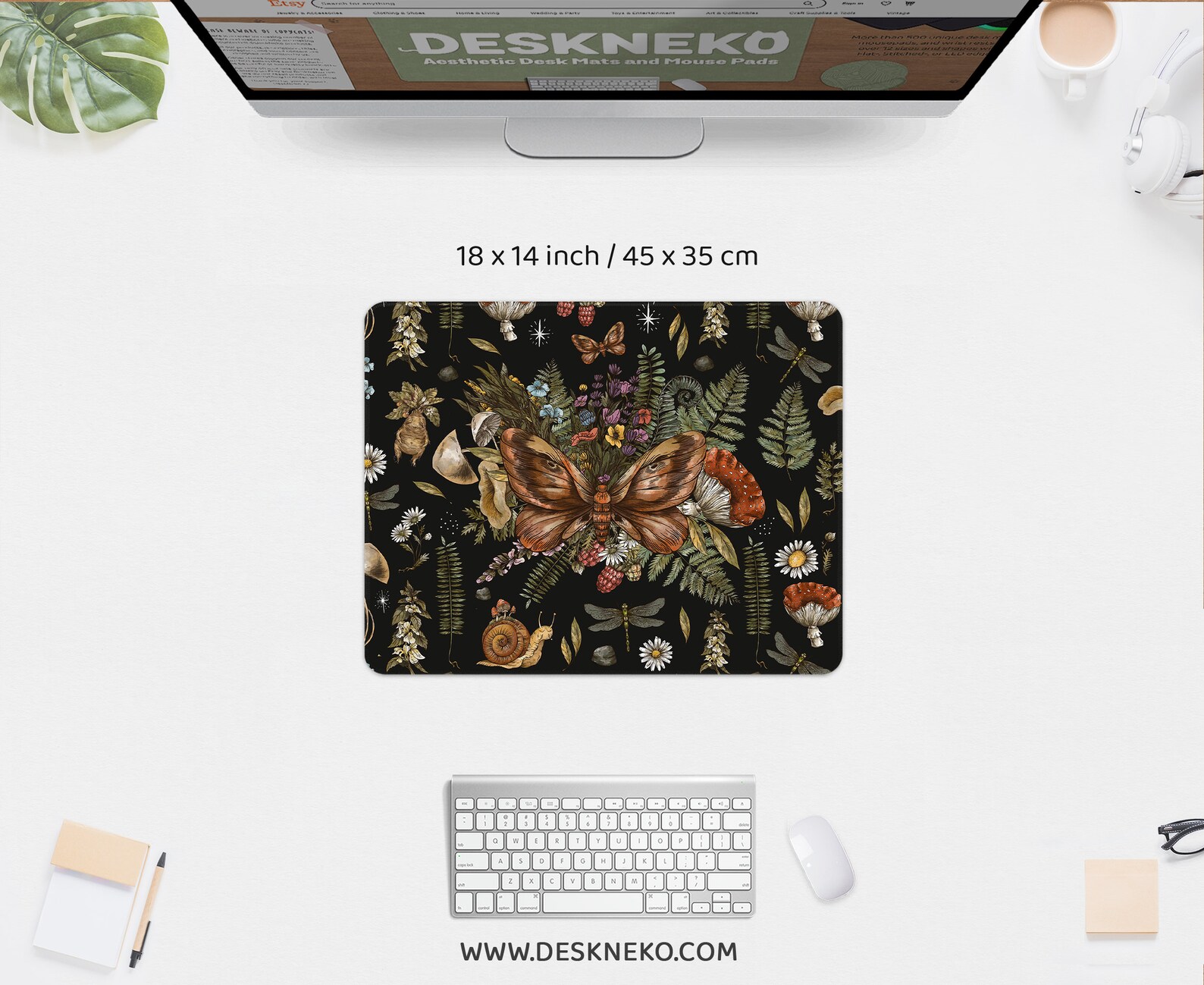 Witchy Desk Pad Cottagecore, Mushroom Mouse Pad, Moth Butterfly Goth ...